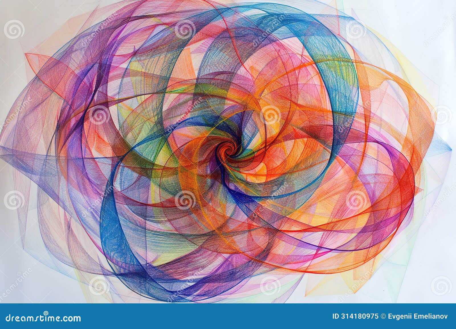 Spirographic Abstract Multi-colored Drawing in Pencil and Watercolor ...