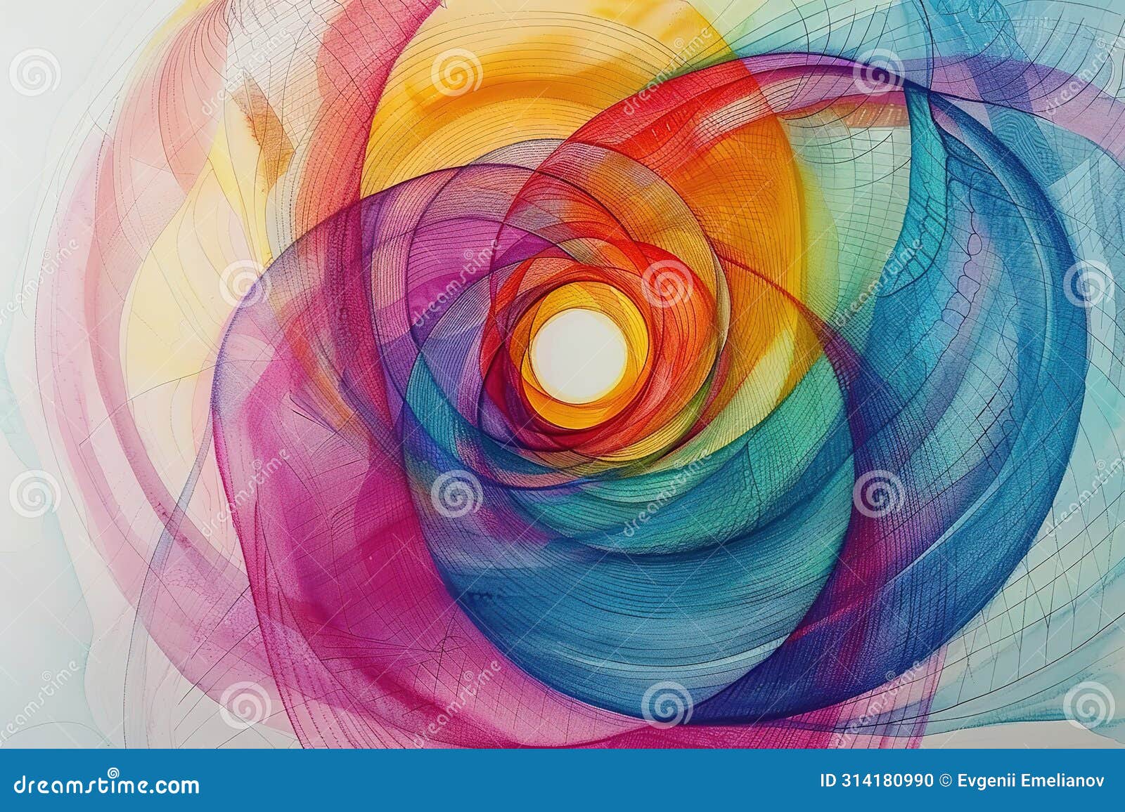 Spirographic Abstract Multi-colored Drawing in Pencil and Watercolor ...