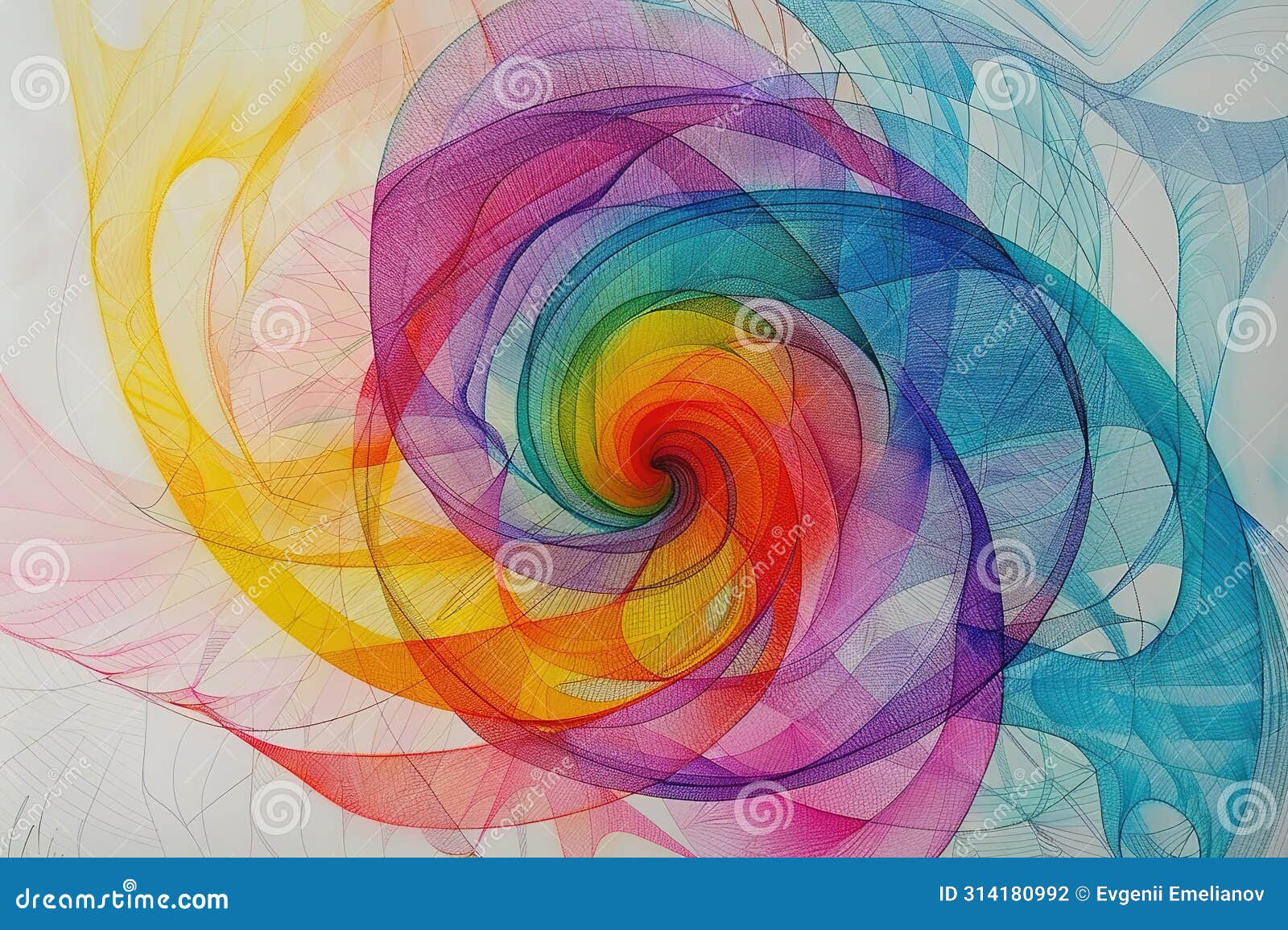 Spirographic Abstract Multi-colored Drawing in Pencil and Watercolor ...
