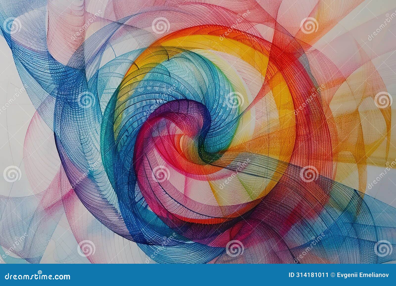 Spirographic Abstract Multi-colored Drawing in Pencil and Watercolor ...
