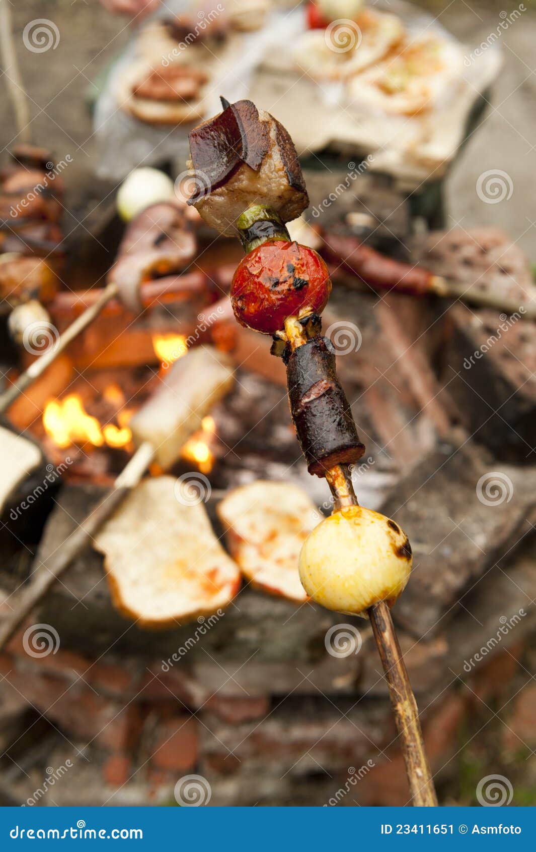 Spit cooking on the grill. stock image. Image of beef - 23411651