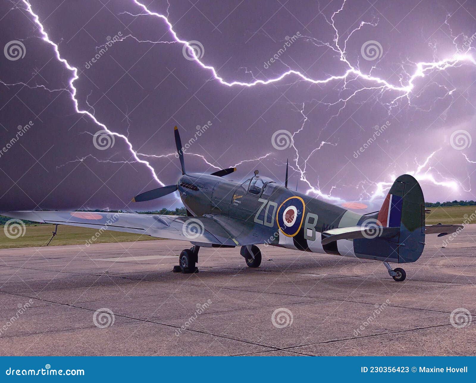 Spitfire in a Lightening Storm Stock Image - Image of military, fields ...