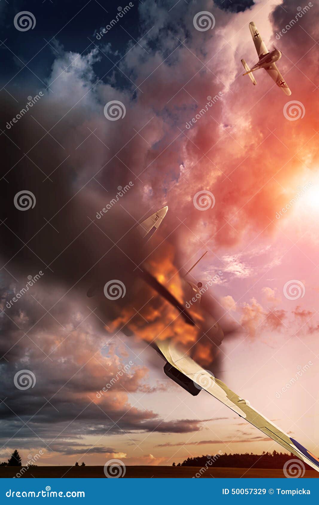 Spitfire Shot Down by Focke-Wulf and Burning Stock Illustration ...