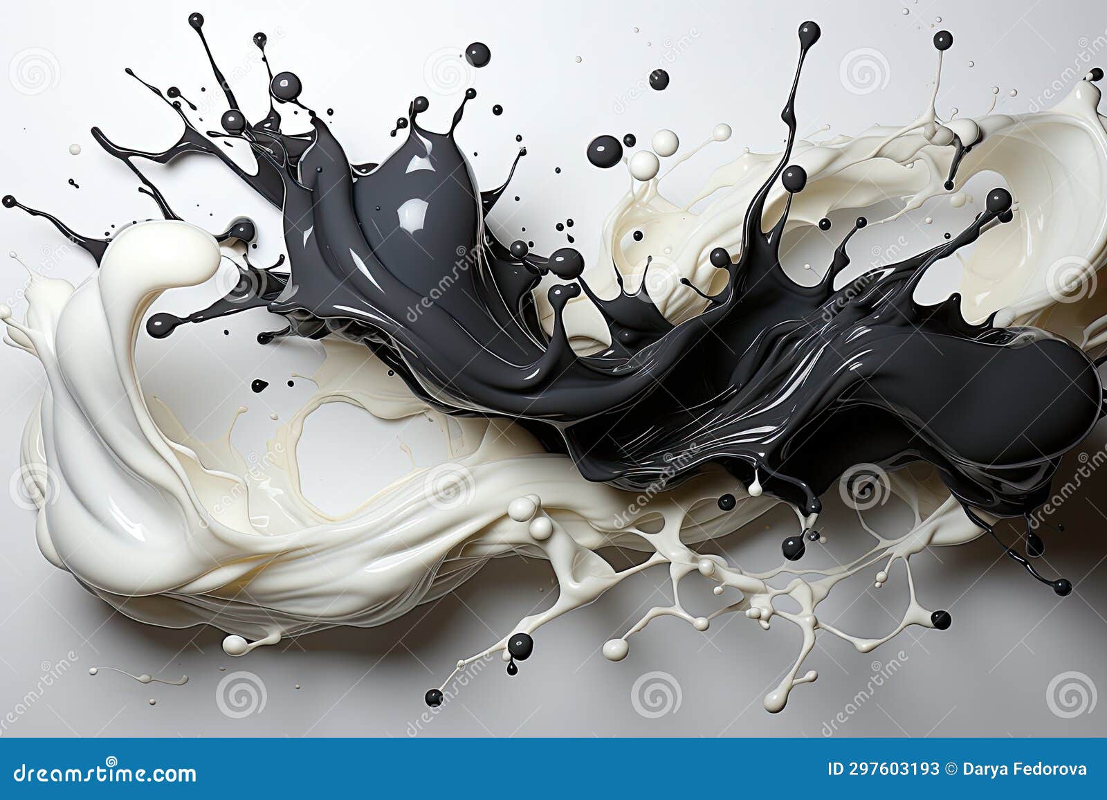 Splash of Black and White Liquid on White Background. Stock ...