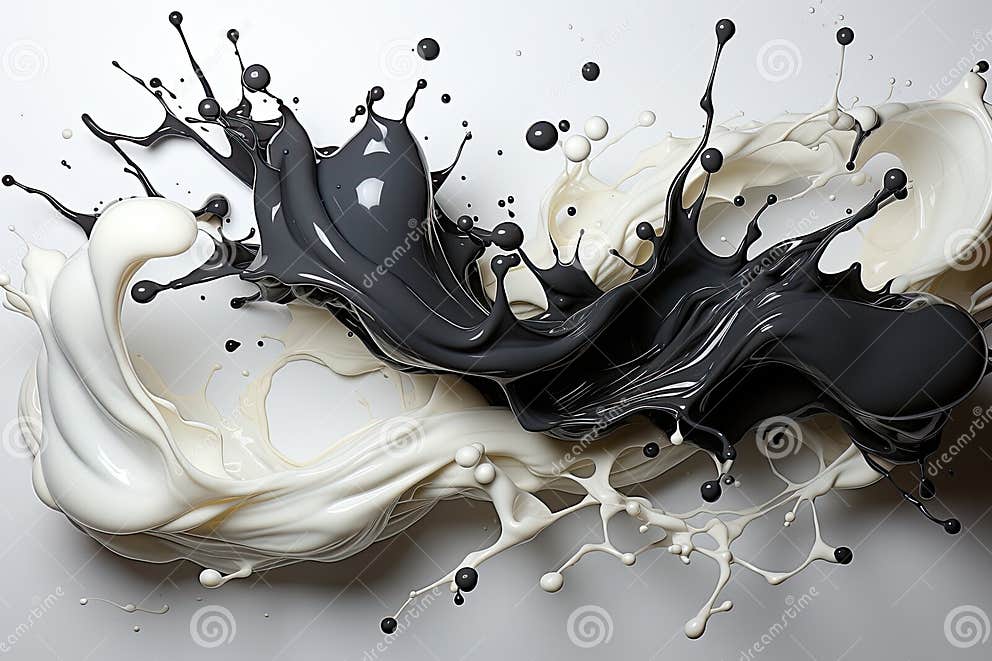 Splash of Black and White Liquid on White Background. Stock ...