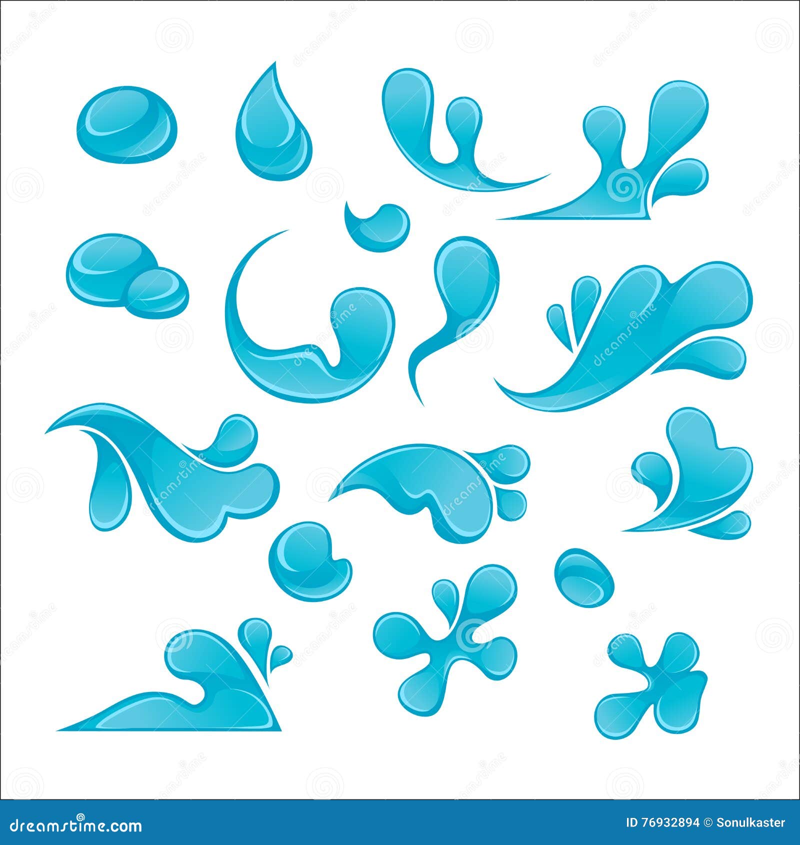Splash of Blue Water Drops Set. Liquid Icons Collection Stock Vector ...
