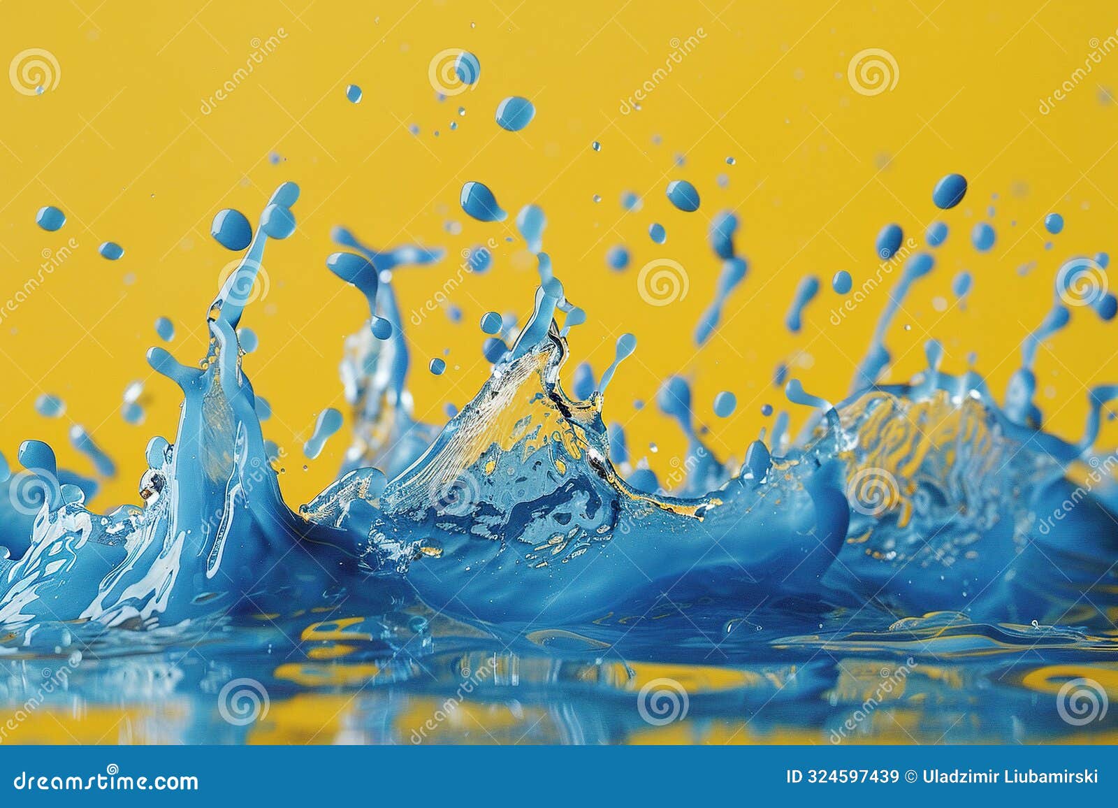 Splash of Blue Water on a Yellow Background. Generated by Artificial ...