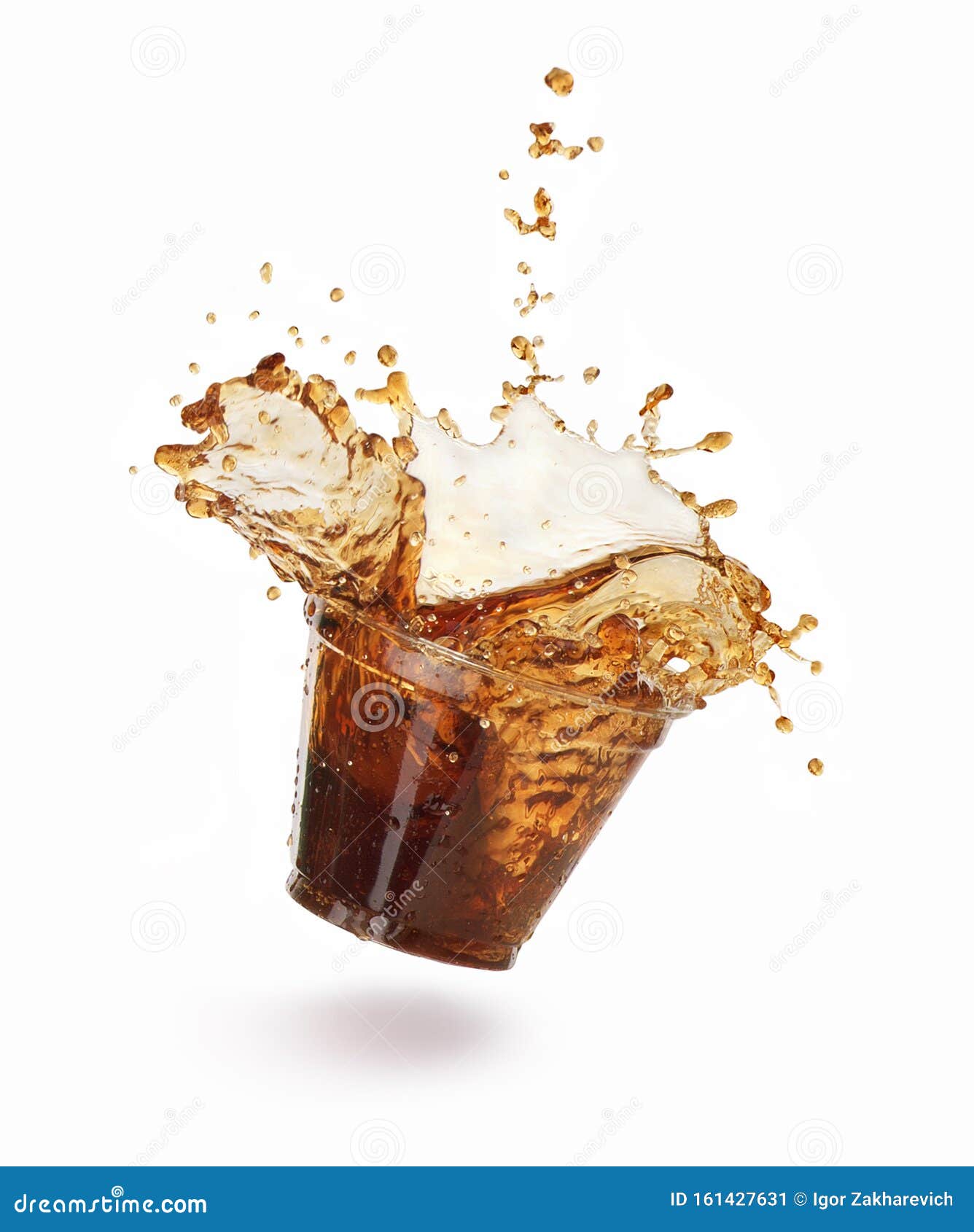 Splash of Cola in a Plastic Glass on a White Background Stock Image ...