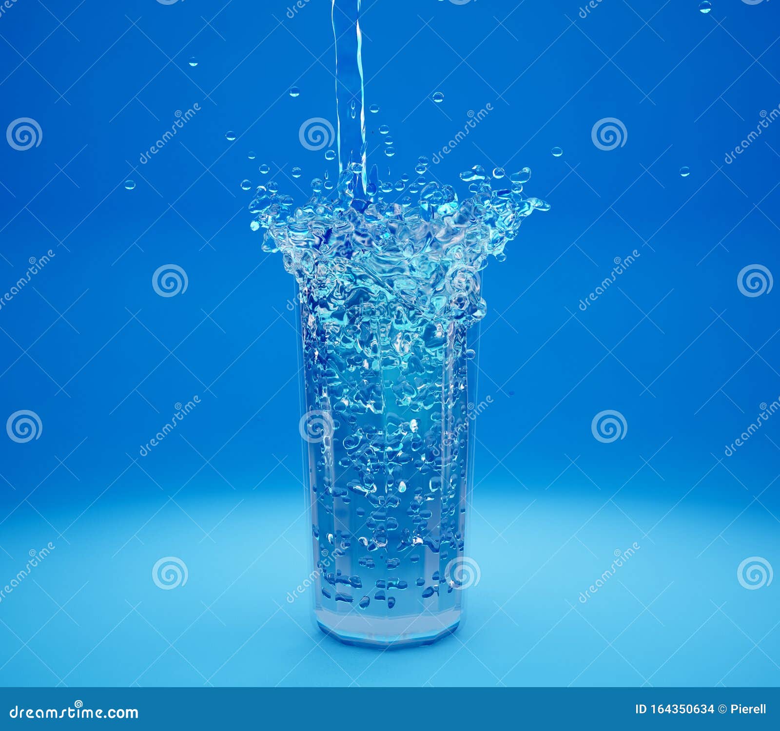 Splash Cold Water in a Glass, Blue Background, 3D Illustration, 3D ...