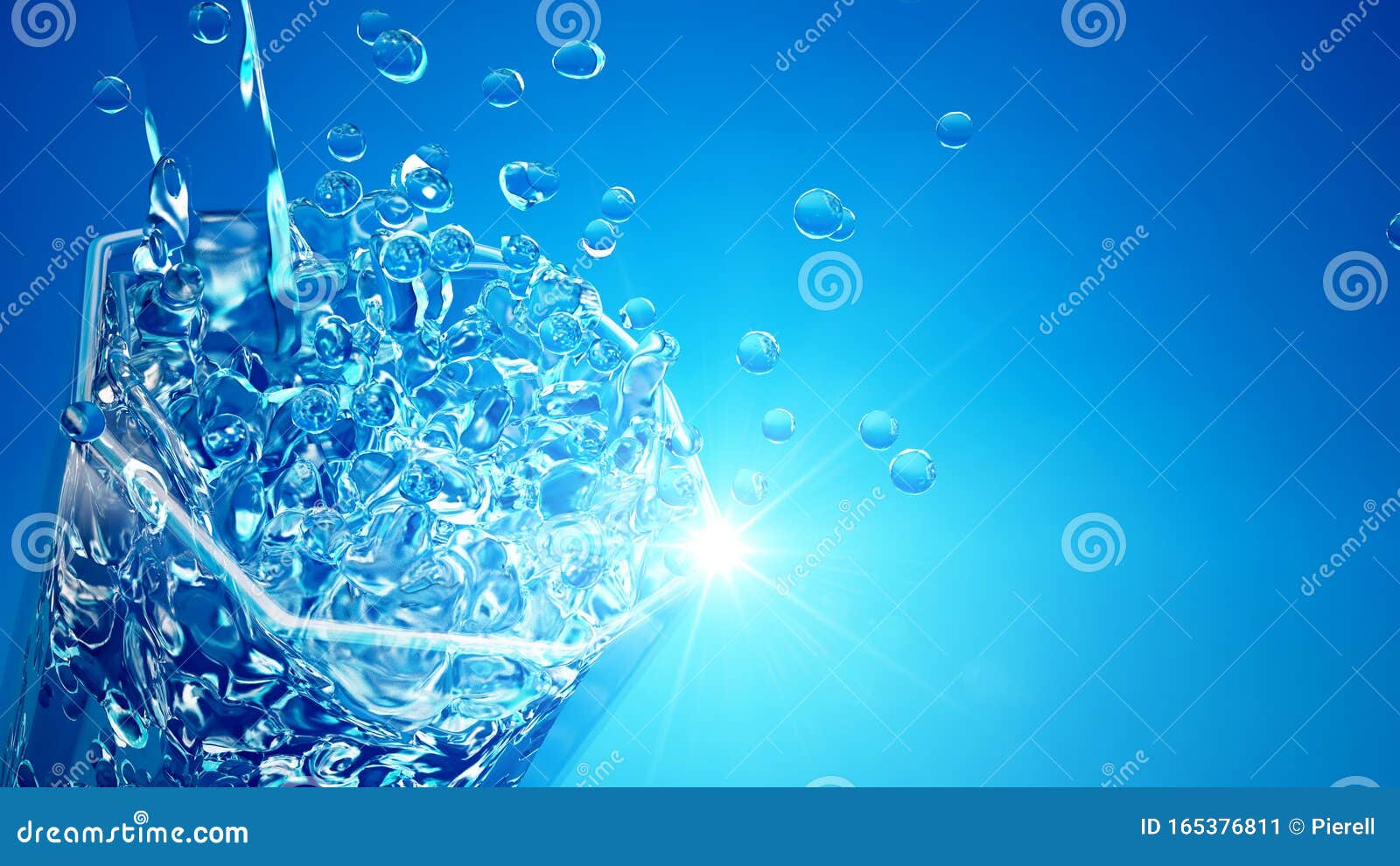 Splash Cold Water in a Glass, Blue Background Stock Illustration ...