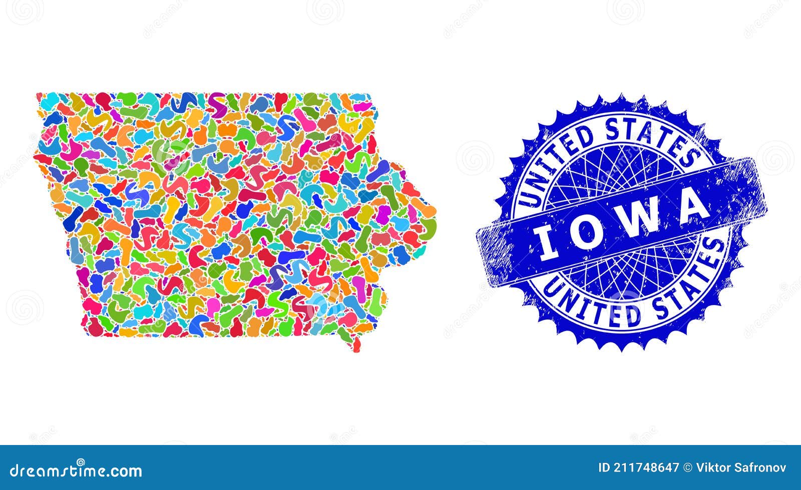 Splash Collage Iowa State Map and Textured Stamp Stock Vector ...