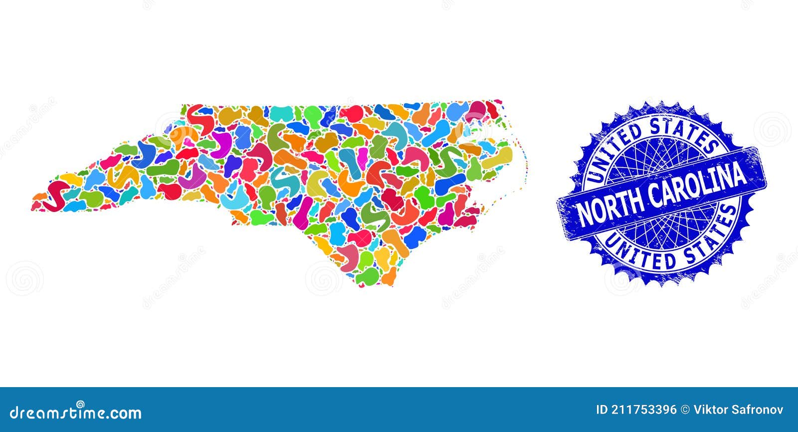 Splash Collage North Carolina State Map and Scratched Badge Stock ...