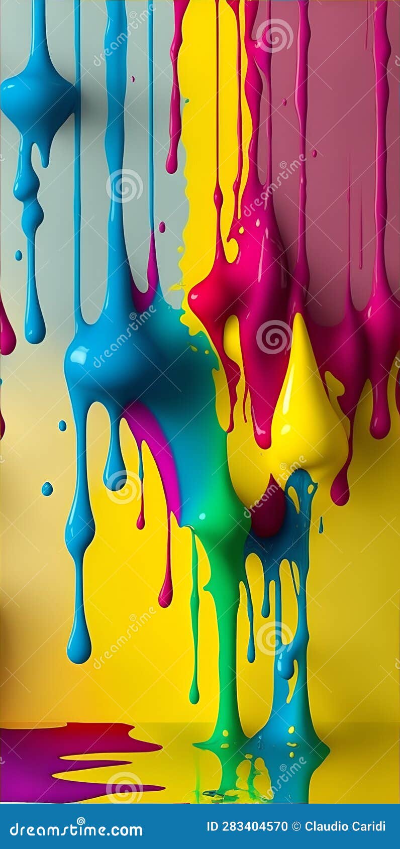 Splash Colors Drip Down on the Wall. Generative AI Stock Illustration ...