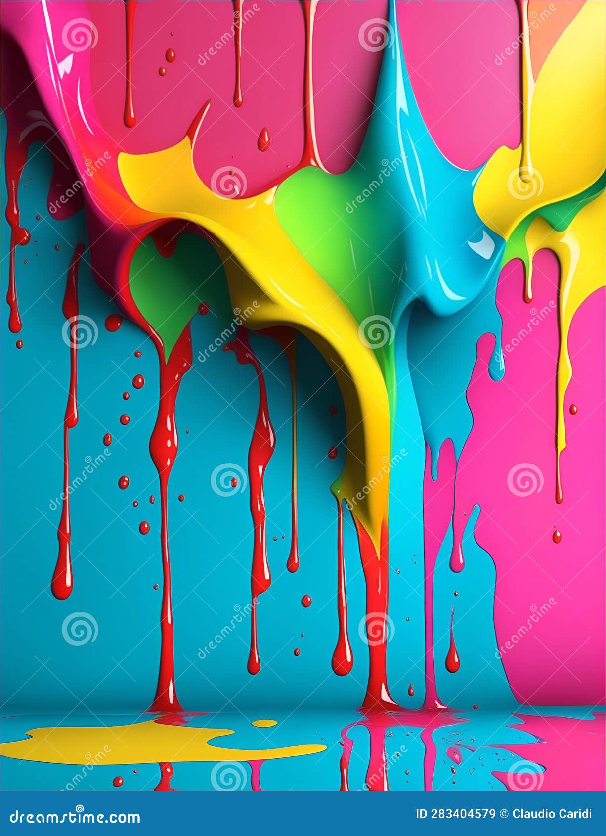 Splash Colors Drip Down on the Wall. Generative AI Stock Illustration ...
