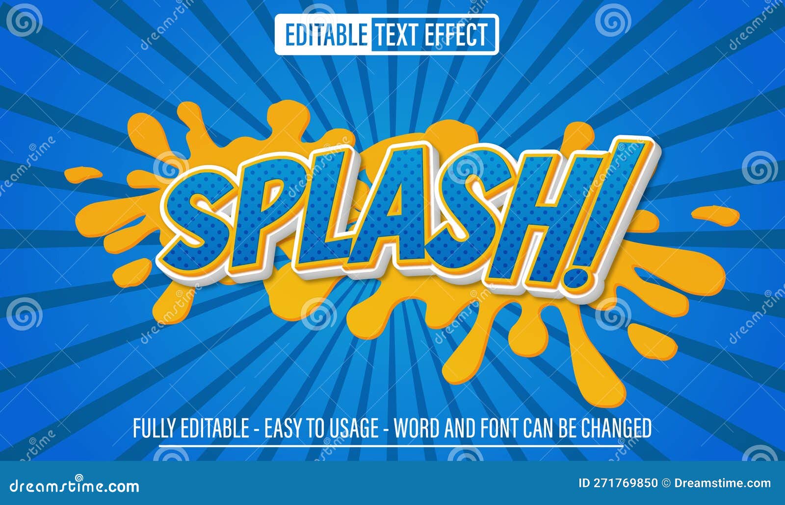 Splash Comic Text Effect Style 3d Template Stock Vector - Illustration ...