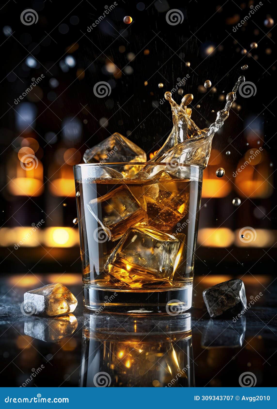 Splash of Coolness: Ice Falls into a Glass Stock Illustration ...