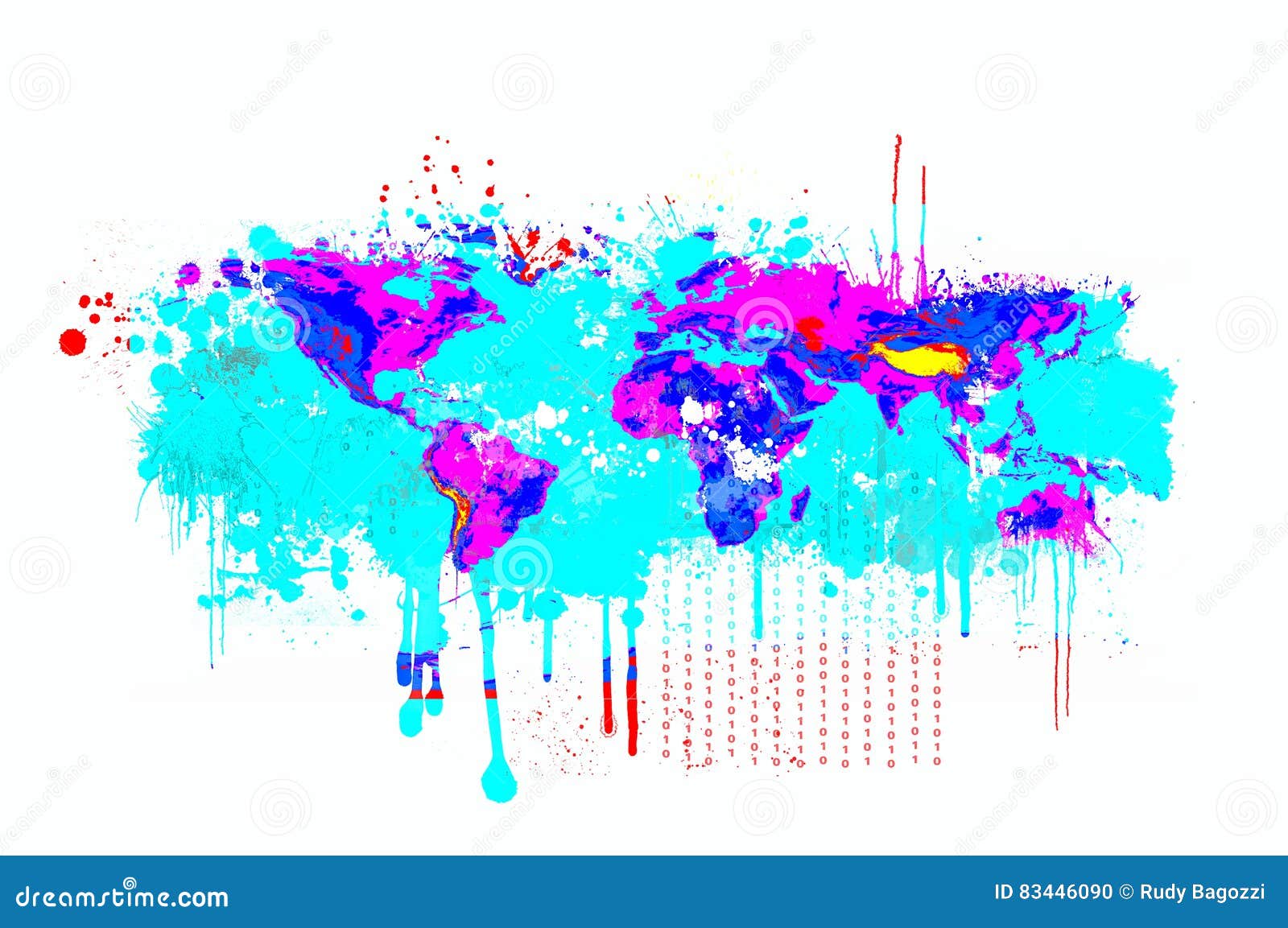 Splash Dripping World Map in Blue and Magenta Colors. Basic Image of ...