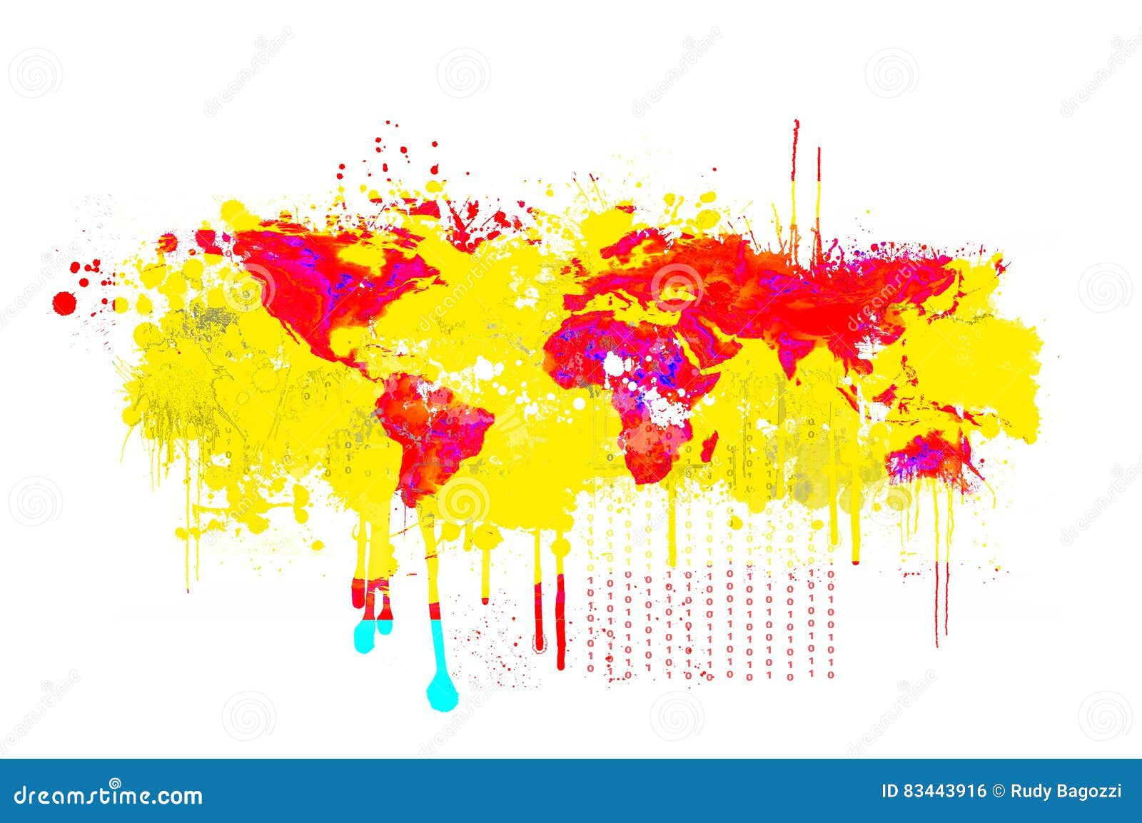Splash Dripping World Map in Red and Yellow. Stock Illustration ...