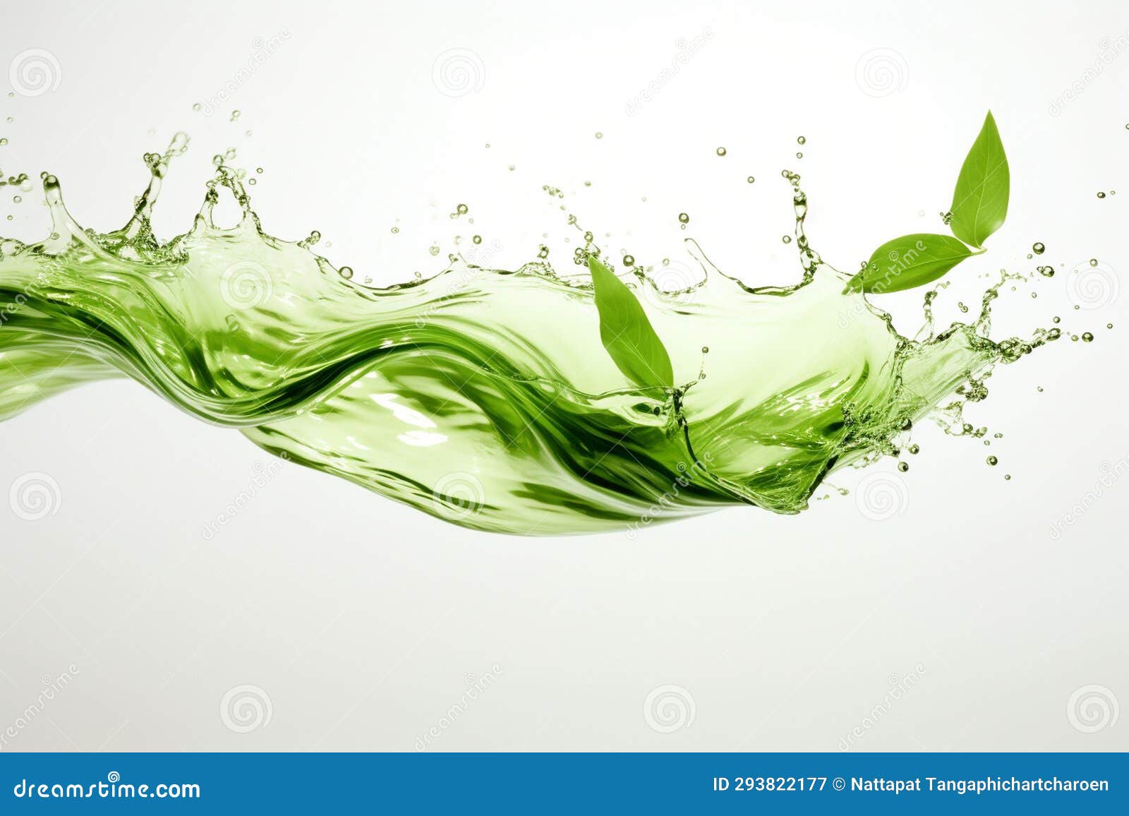 Splash Effect of Green Tea with Leaf on Plain White Background ...