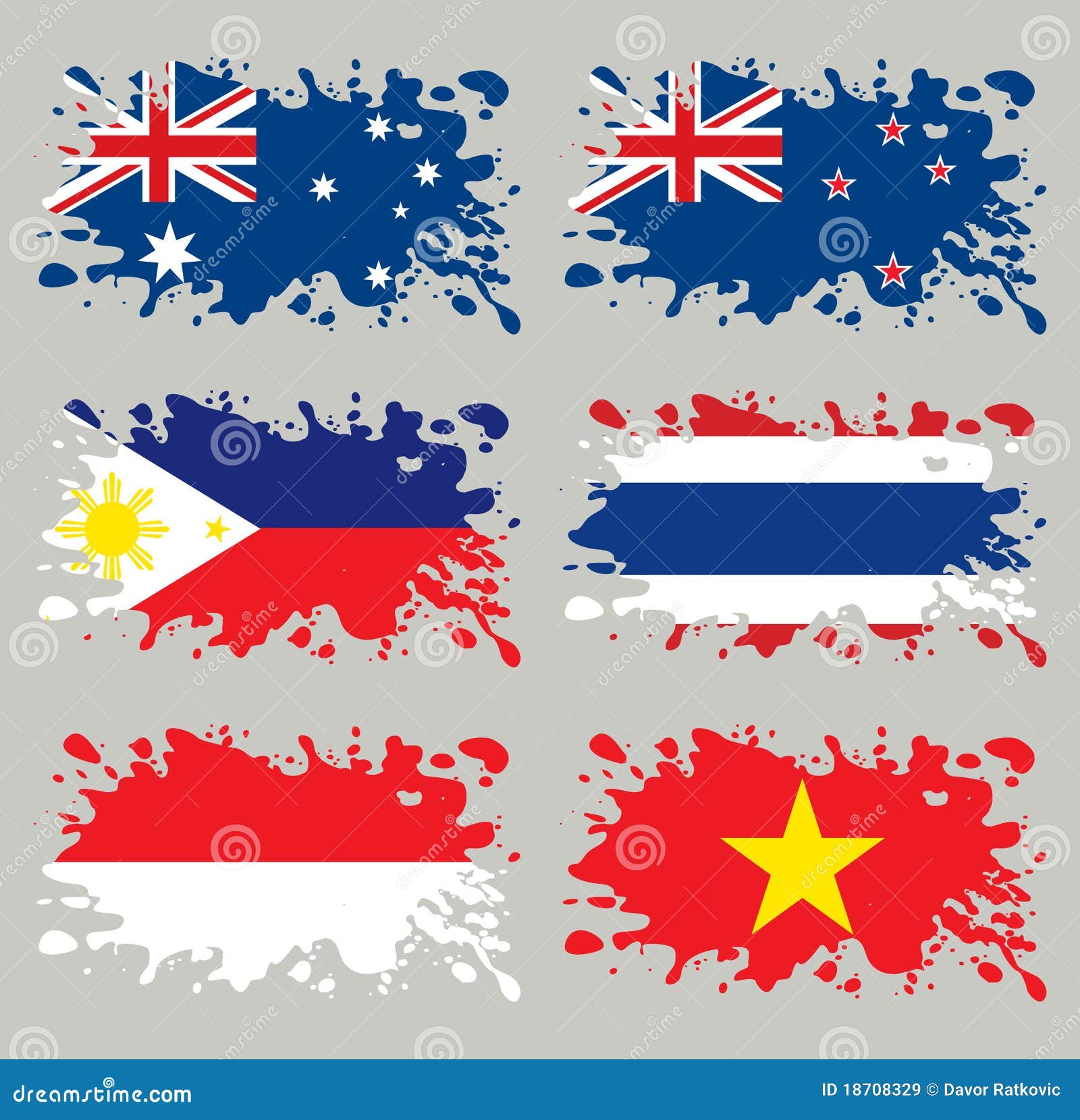Splash Flags Set Australasian Stock Vector - Illustration of indonesia ...