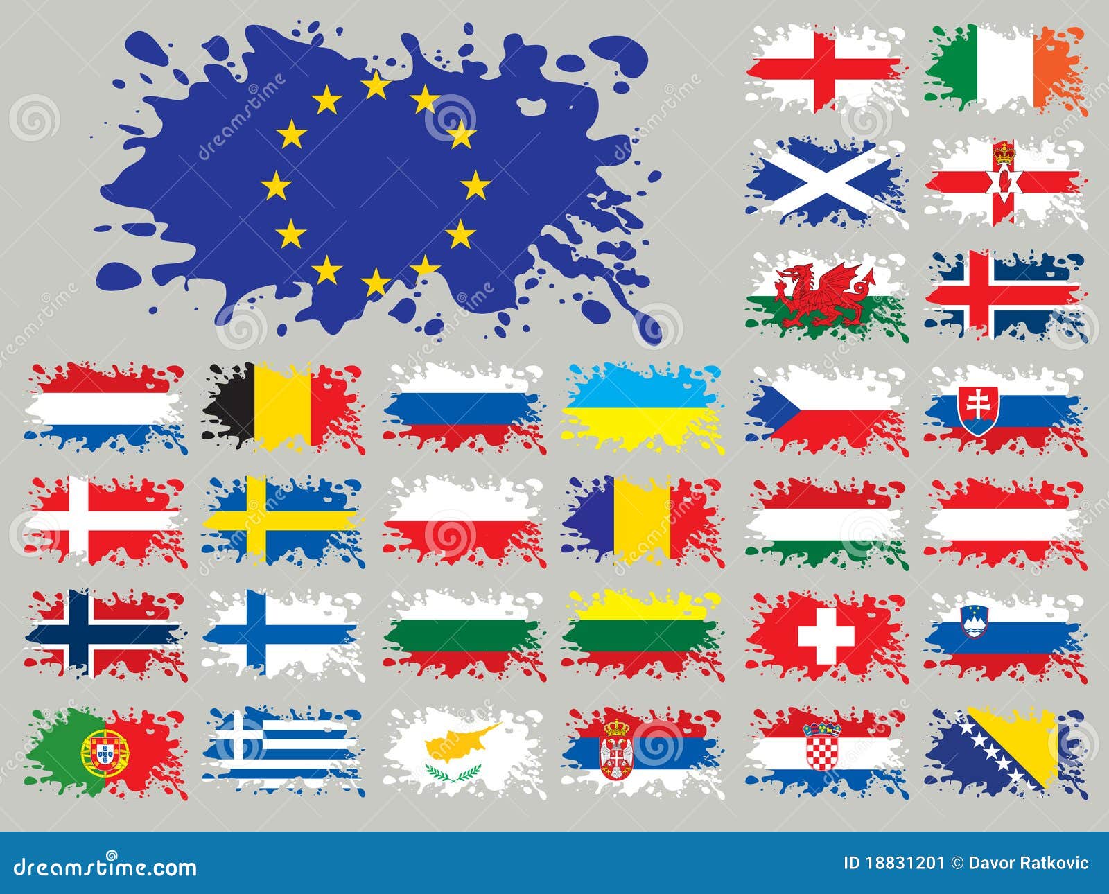 Splash Flags Set Europe Two Stock Vector - Illustration of collection ...