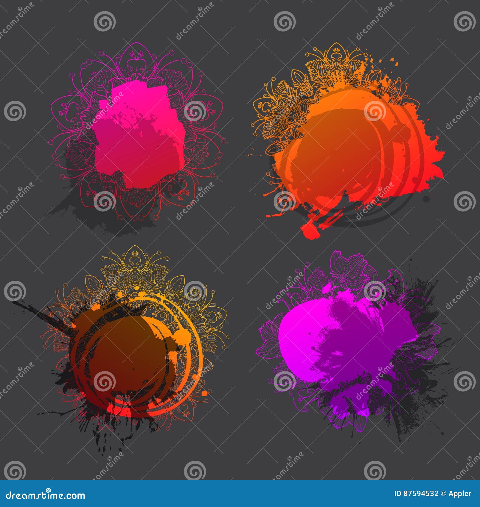 Splash Floral Background Set Stock Vector - Illustration of background ...
