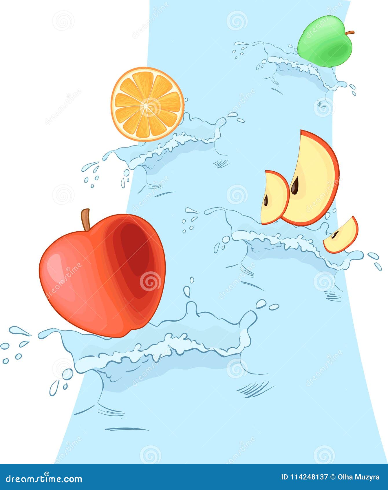Splash flow with fruits stock vector. Illustration of juicy - 114248137