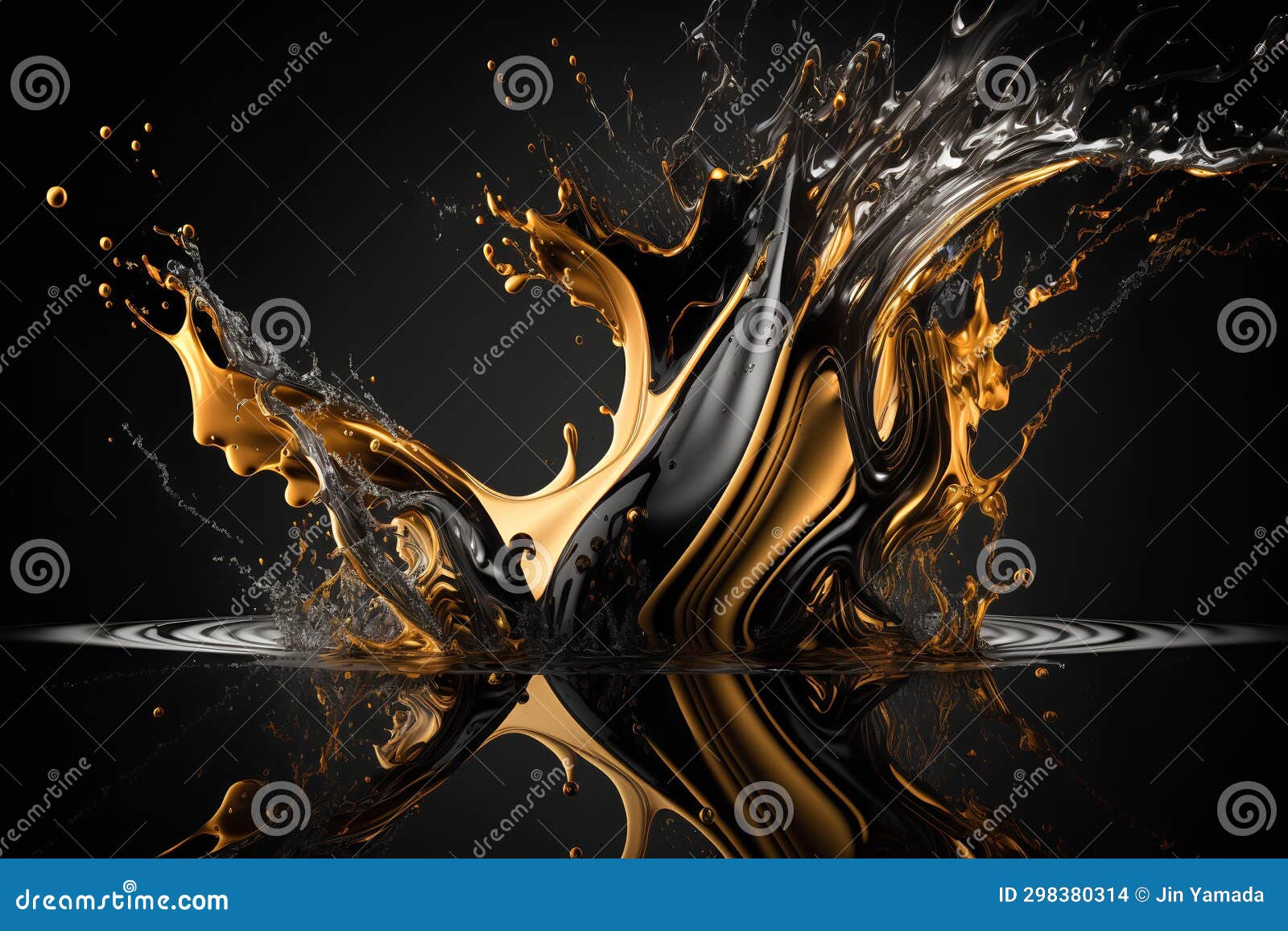 Splash of Gold and Black Liquid. 3d Rendering, 3d Illustration Stock ...