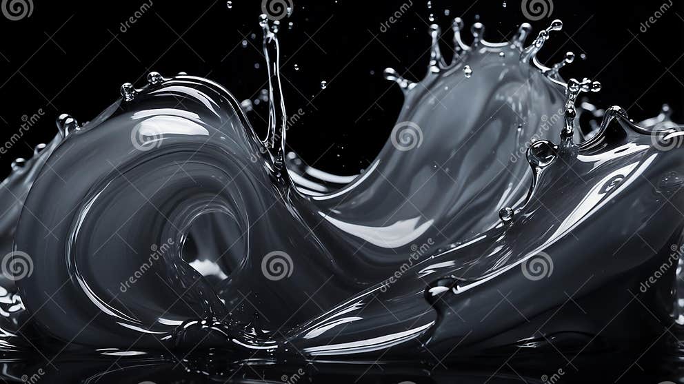 Splash of Grey Liquid Isolated in Black Ai Generated Stock Illustration ...
