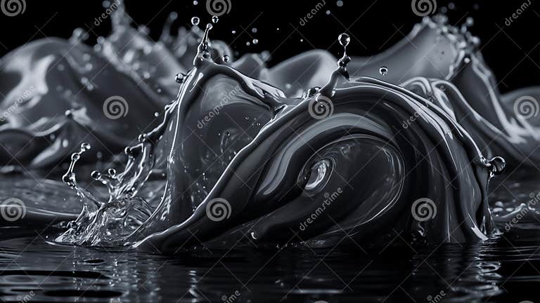 Splash of Grey Liquid Isolated in Black Ai Generated Stock Illustration ...