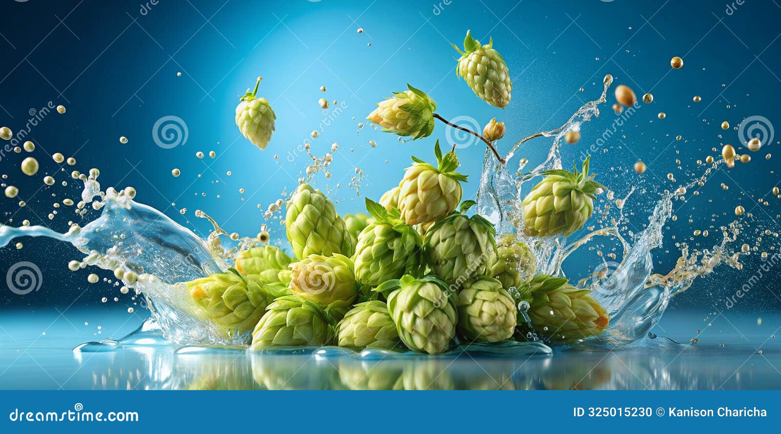 Splash on Hops in a Blue Background Craft Beer Concept AI-Generated ...