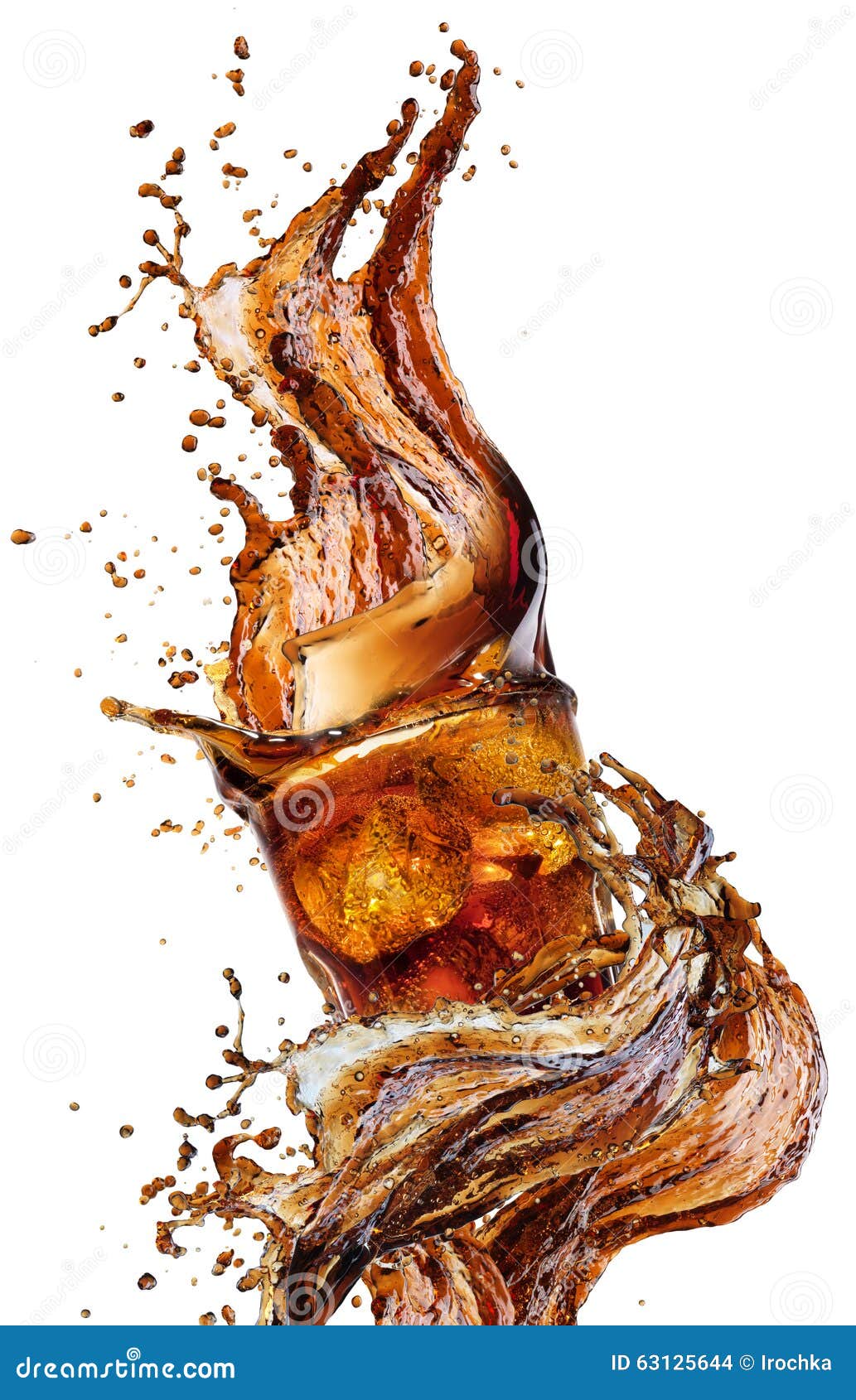 Splash From Ice Cubes In A Glass Of Cola, Isolated On The White ...