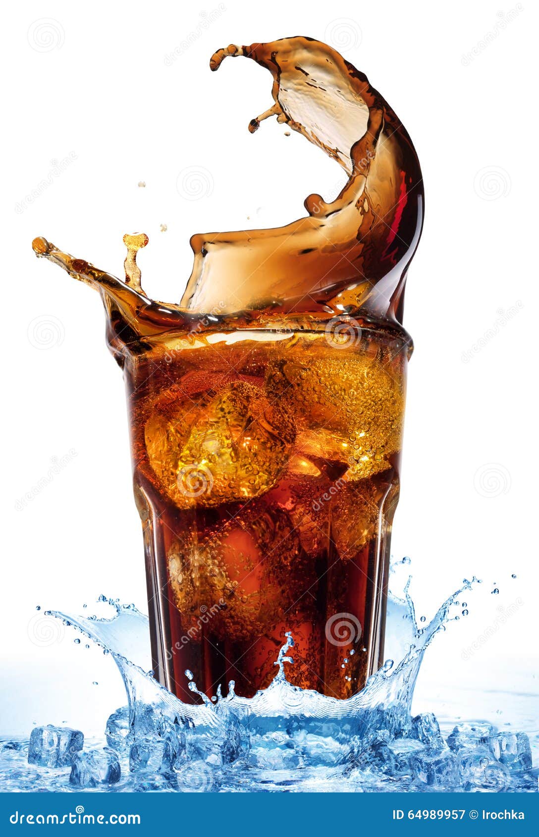 Splash From Ice Cubes In A Glass Of Cola, Isolated On The White ...