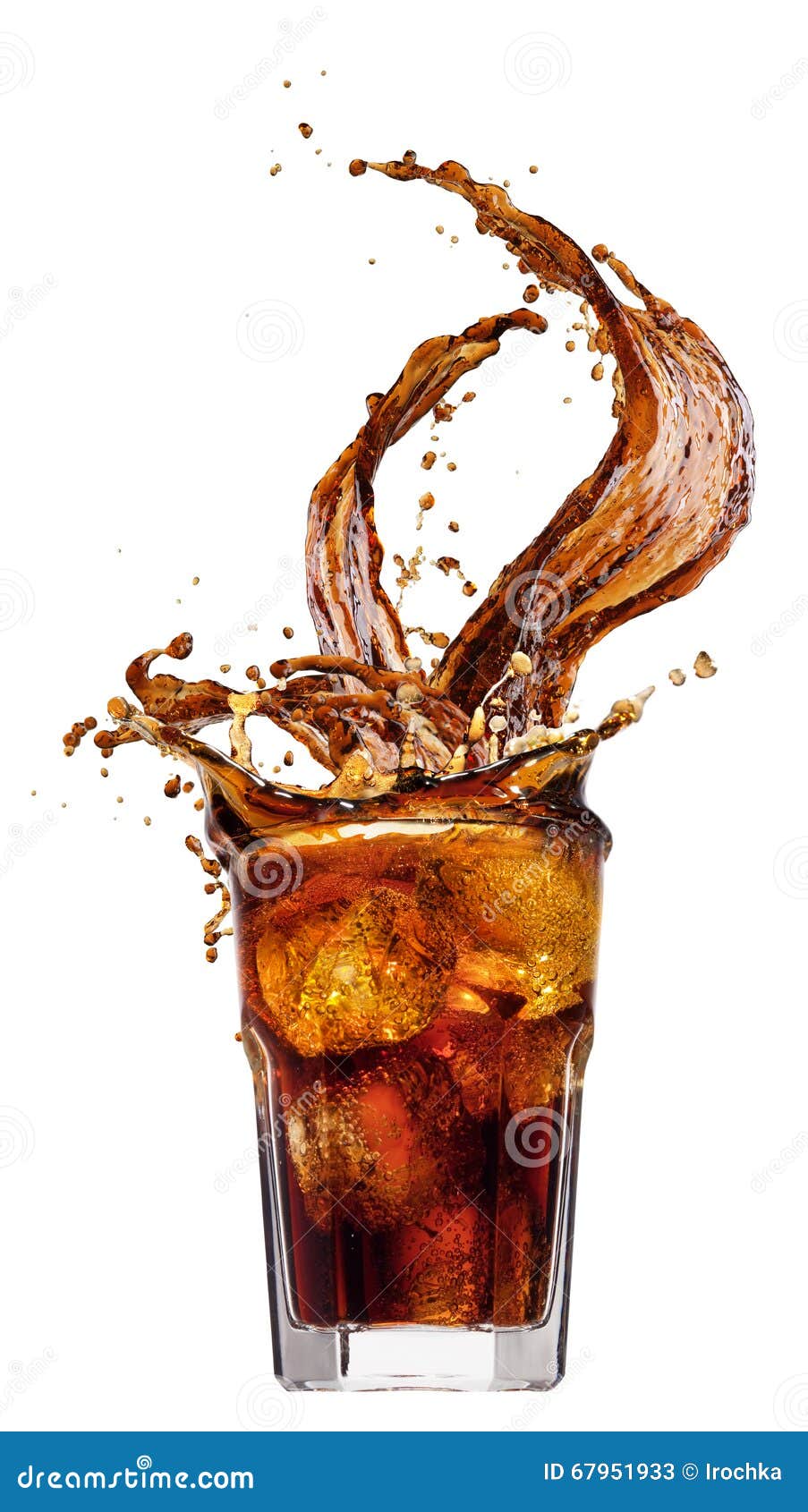 Splash From Ice Cubes In A Glass Of Cola, Isolated On The White ...