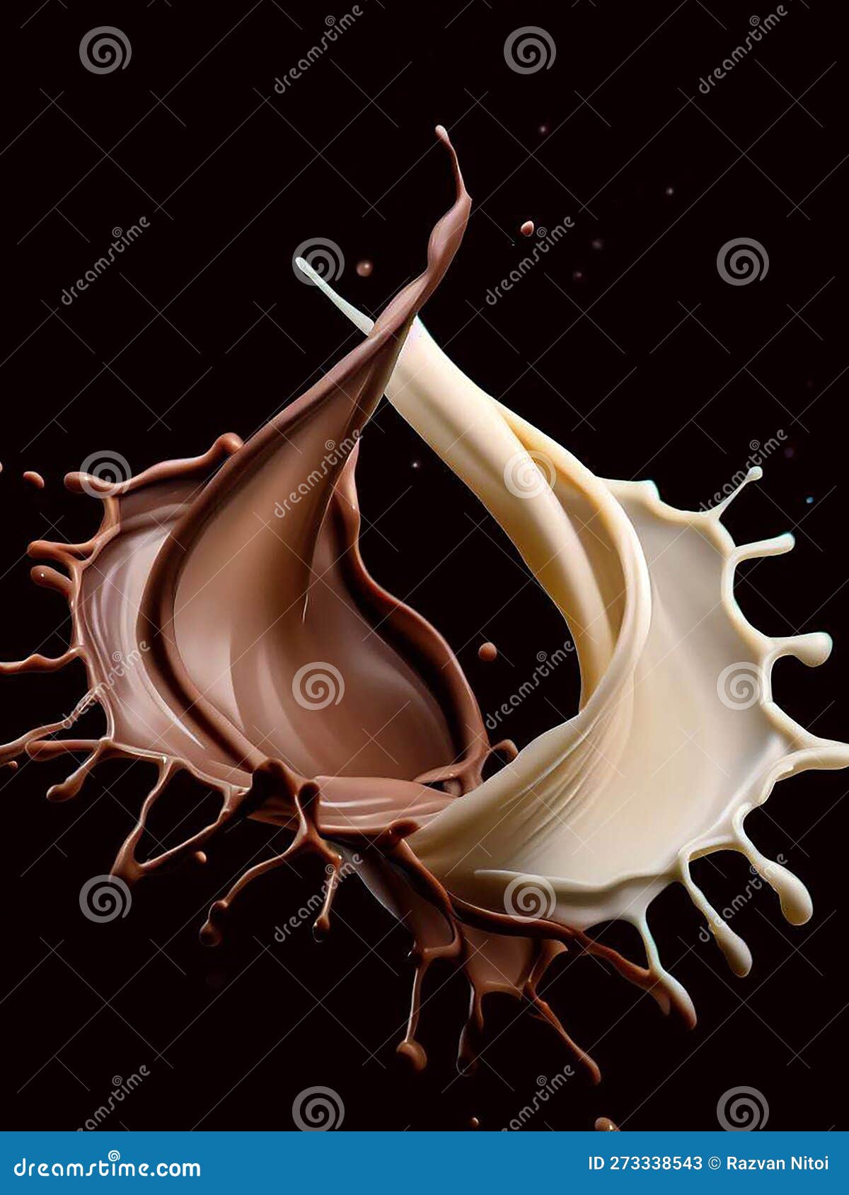 Splash of Liquid Milk or Vanilla and Chocolate with Drops Floating ...