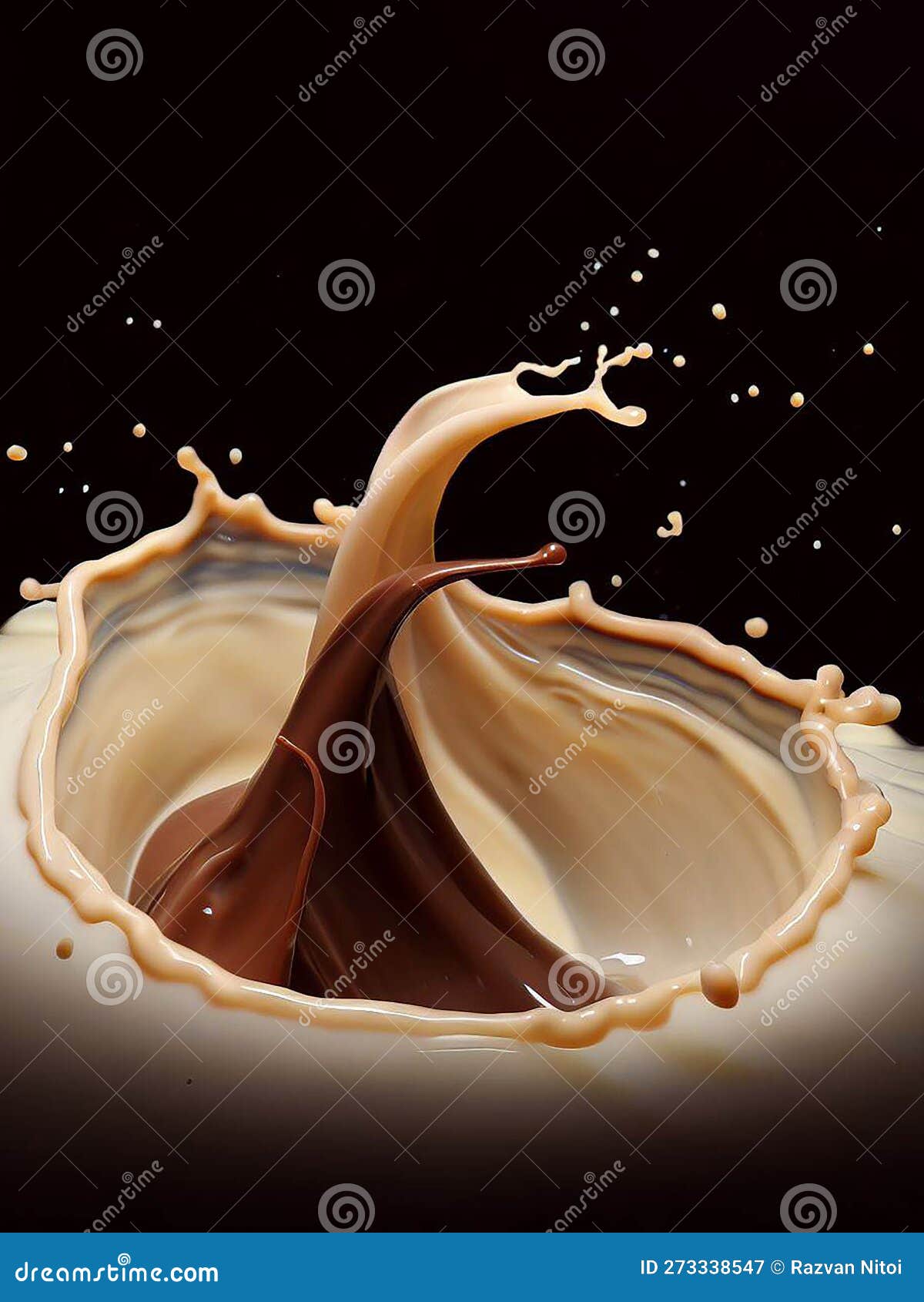 Splash of Liquid Milk or Vanilla and Chocolate with Drops Floating ...