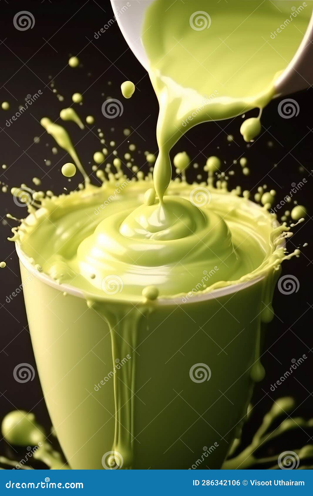 Splash of Matcha Green Milk Tea, Homemade Dalgona Matcha Latte Stock ...