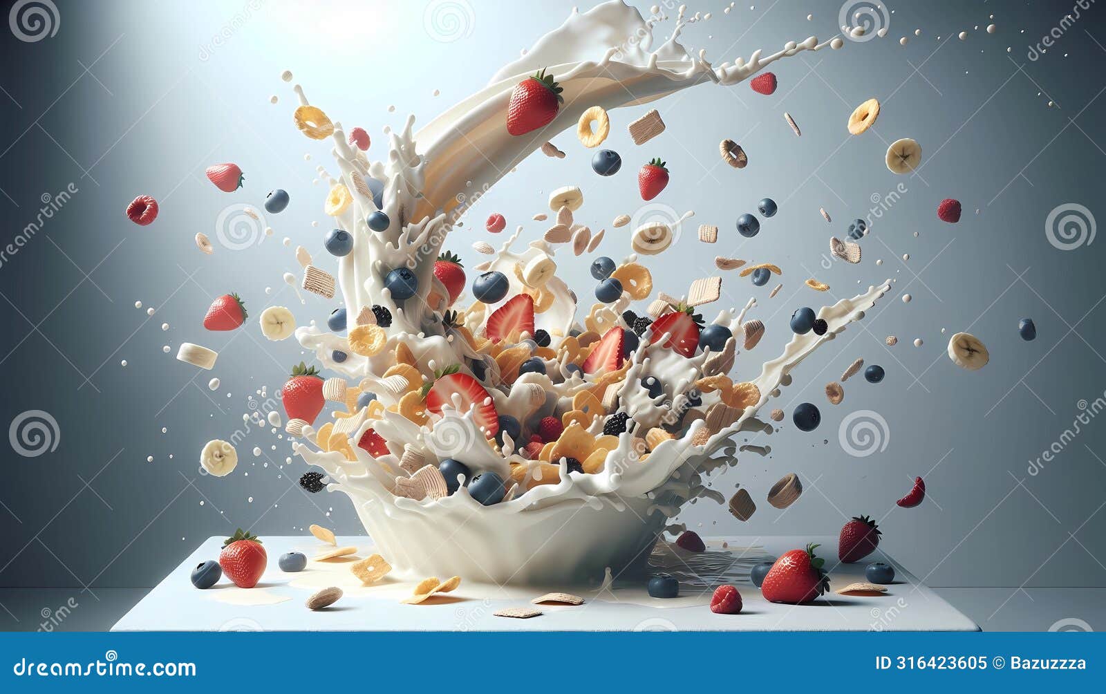 A Splash of Milk and Cereal Falling into a Bowl. Generative AI Stock ...