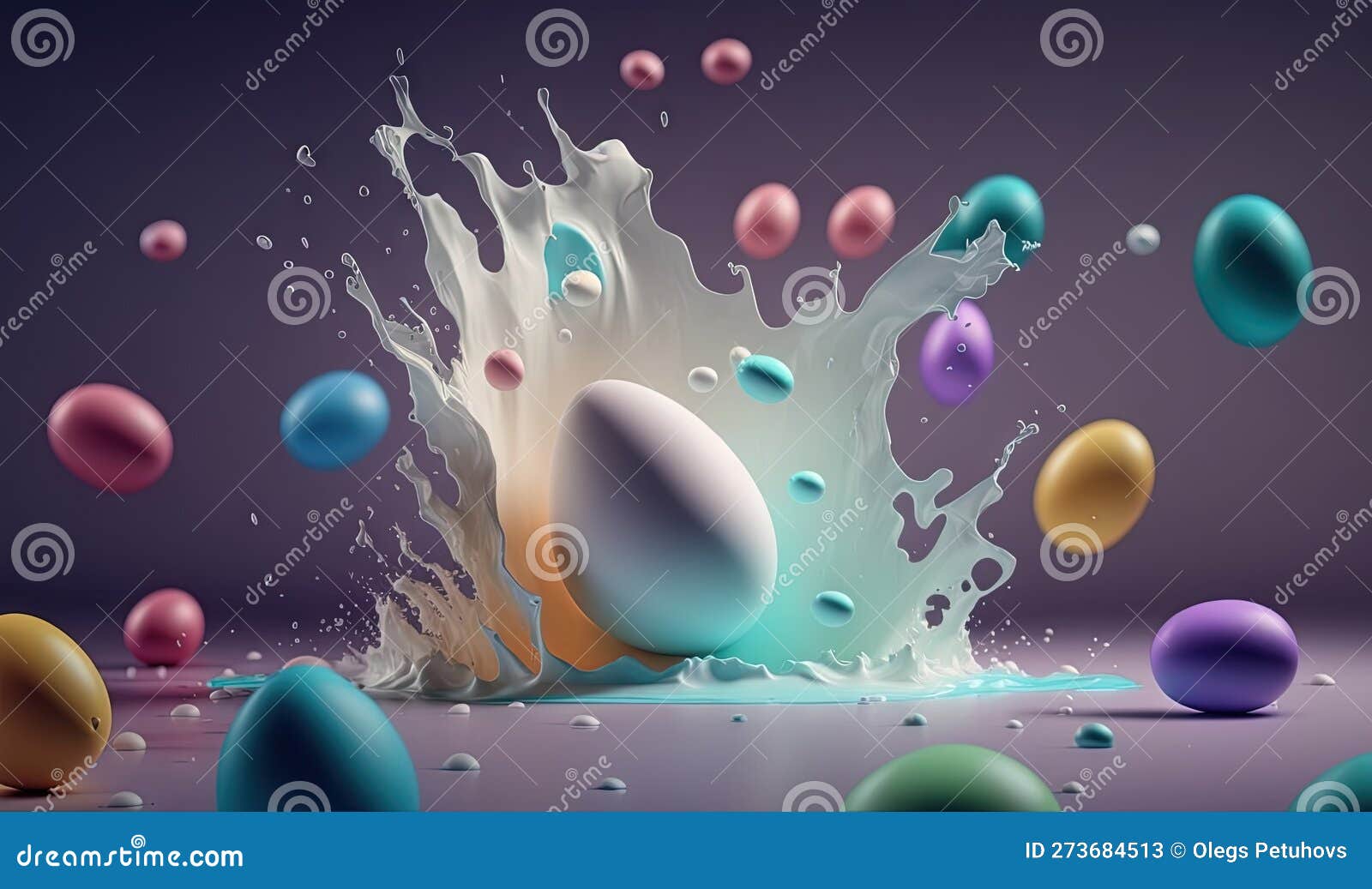 A Splash of Milk with Colored Drops on a Purple Background with a ...