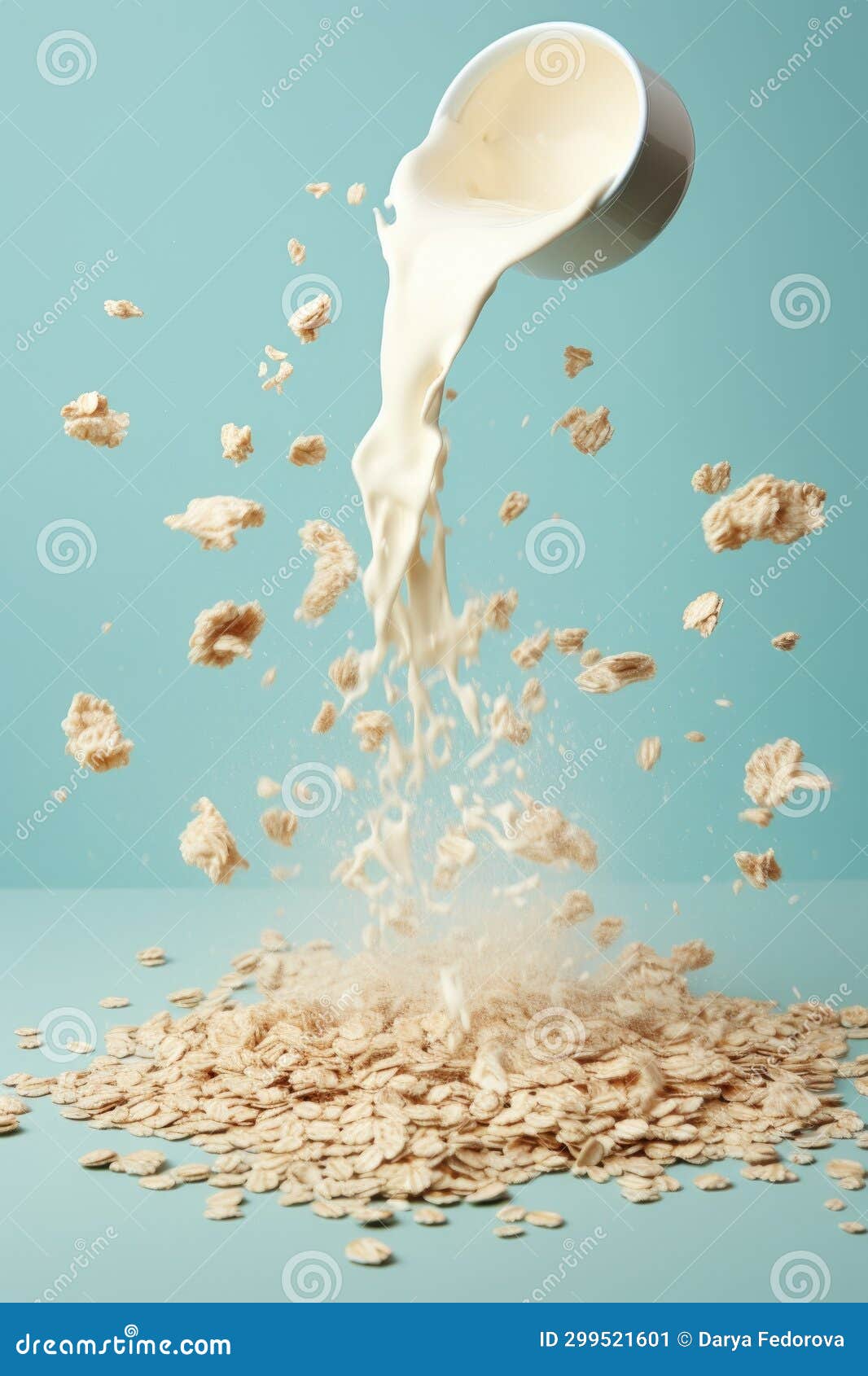 Splash of Milk and Oat Flakes in the Air. Oat Milk Levitation Stock ...