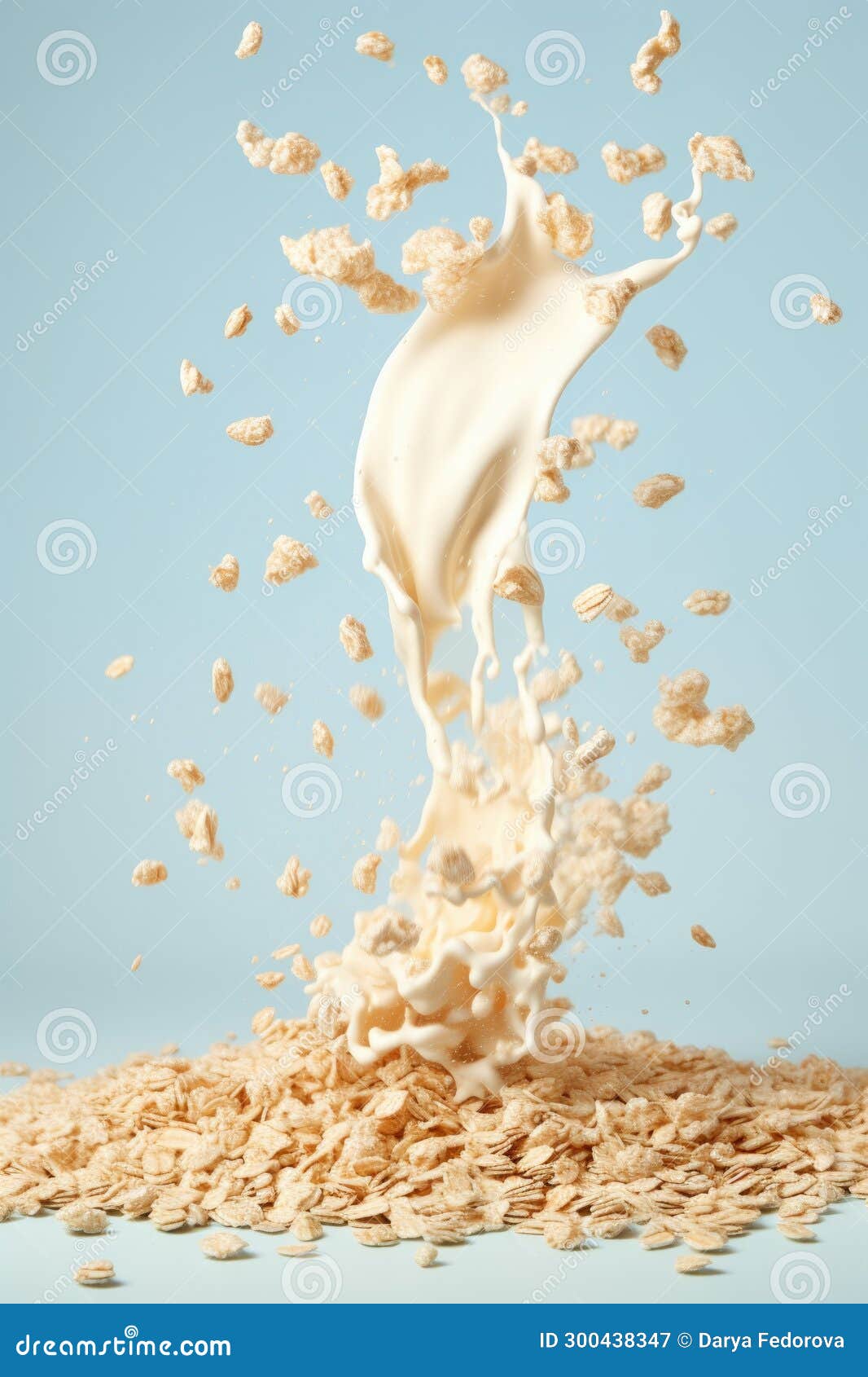 Splash of Milk and Oat Flakes in the Air. Oat Milk Levitation Stock ...