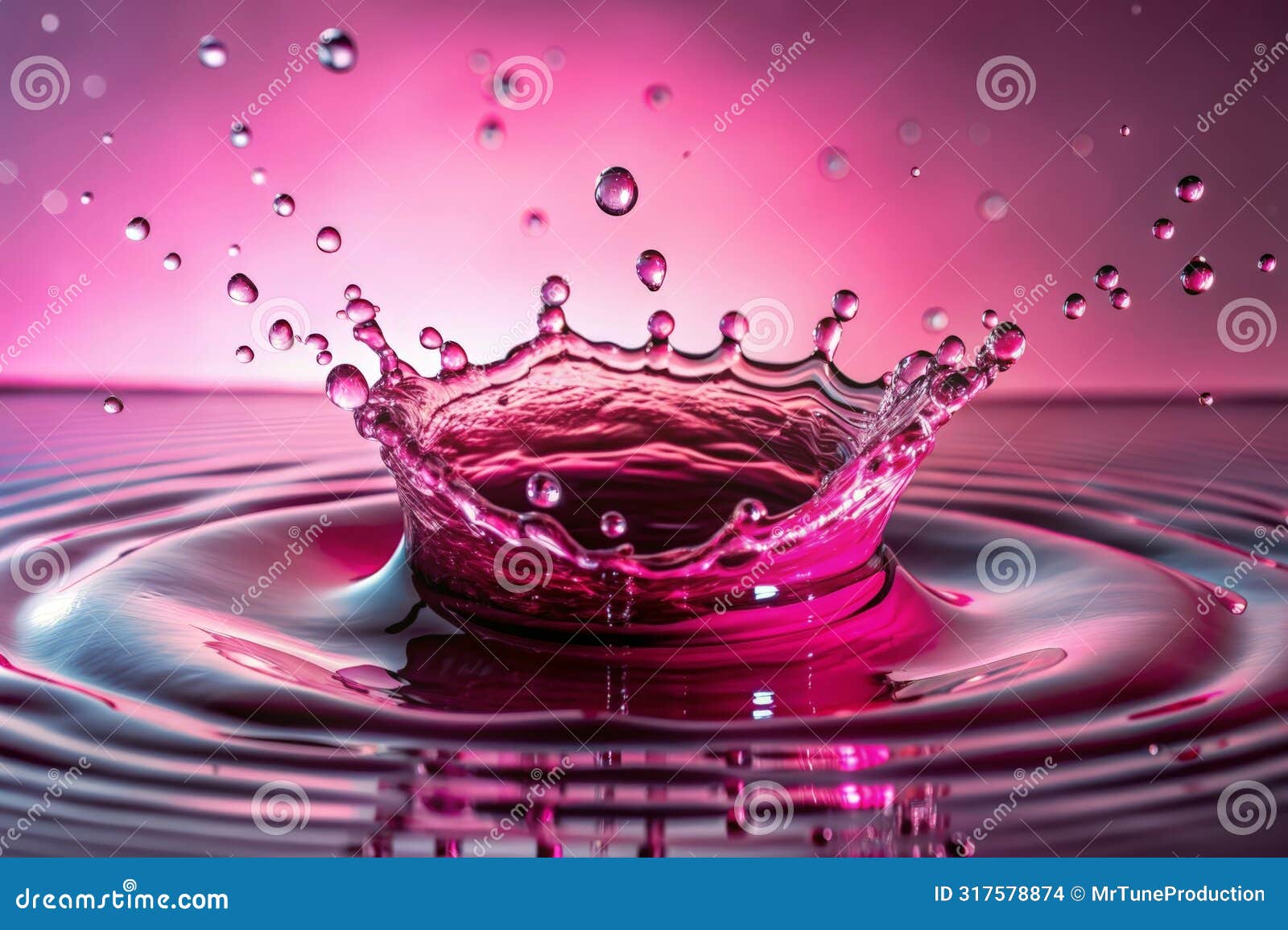 A Splash of Pink Water with Droplets Spreading Out Stock Illustration ...