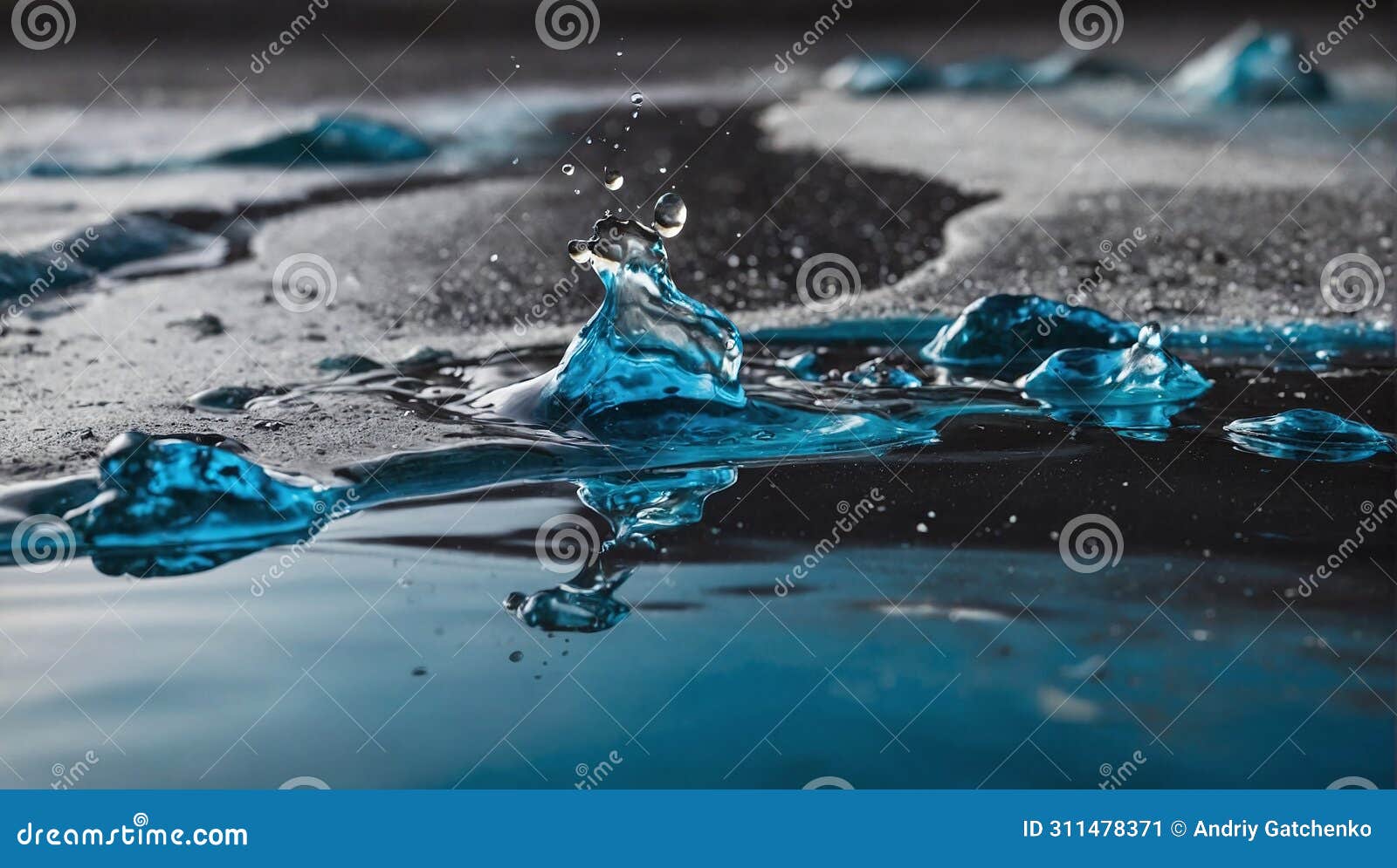 Splash on the Surface of the Water Contaminated by the Blue Fuel Spill ...