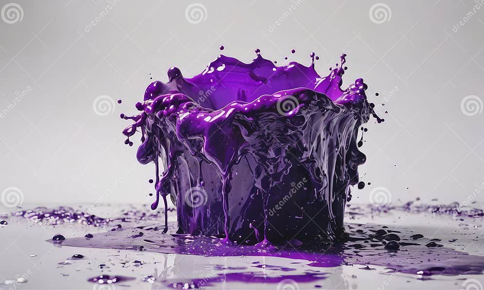 Splash Purple Paint Creates Dynamic, Abstract Composition on White ...