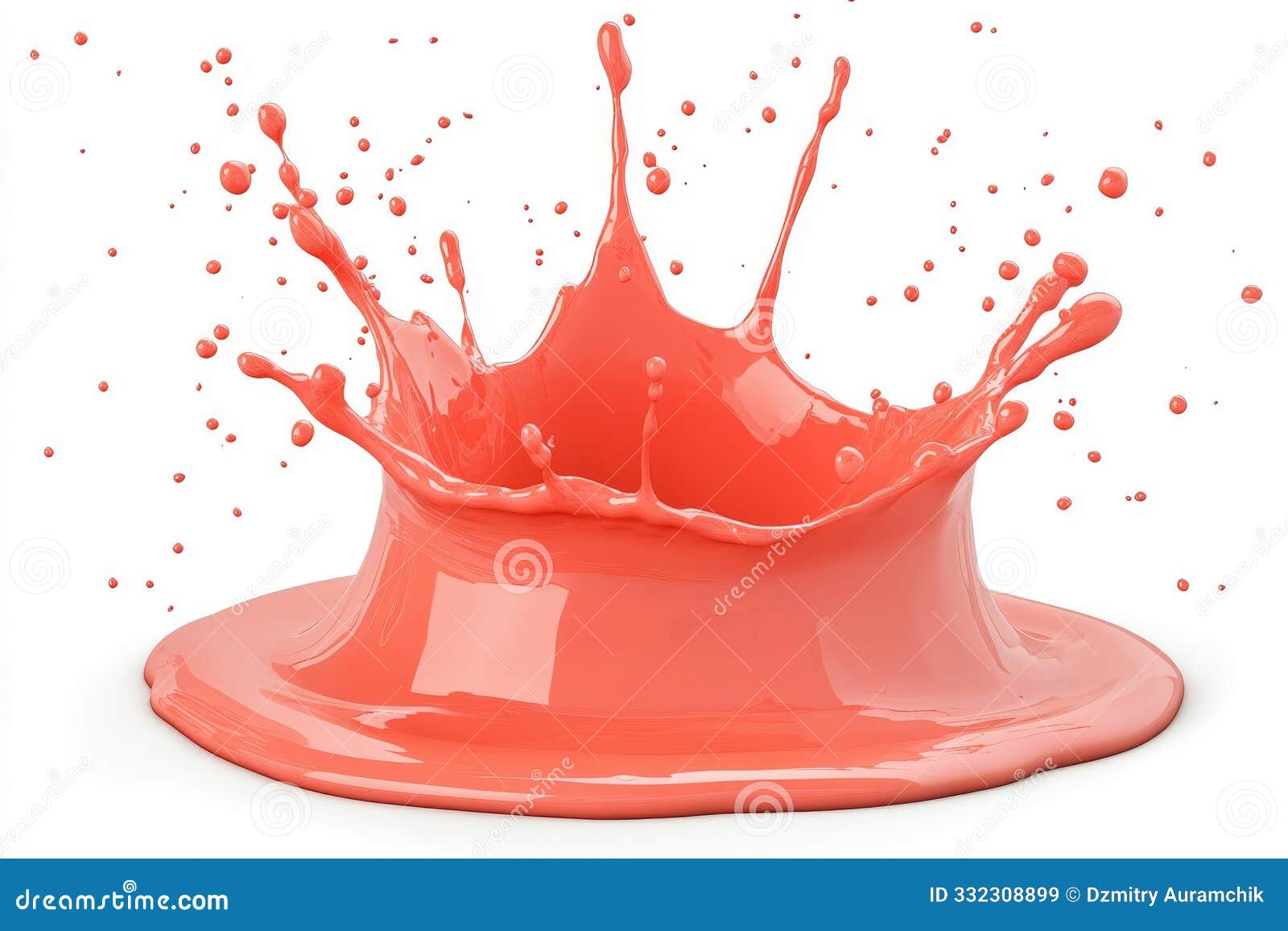 Splash of Red Water with Bubbles on White Background, Liquid Flowing As ...