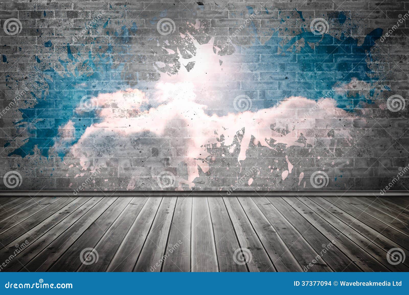 Splash on Wall Revealing Clouds Stock Illustration - Illustration of ...