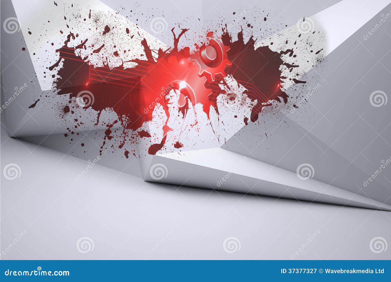 Splash on Wall Revealing Red Cogs and Wheels Stock Illustration ...