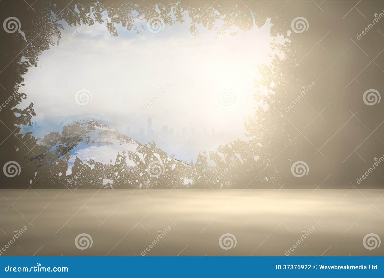 Splash on Wall Revealing Snowy Peak Stock Illustration - Illustration ...