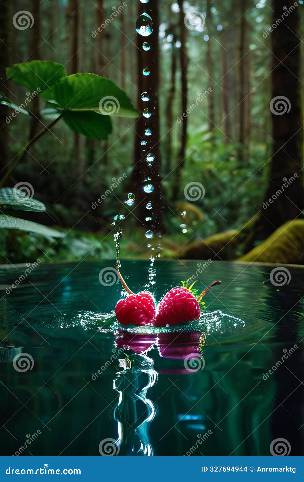 Splash Water Aggregate Raspberry Fruit with Droplets Bouncing Around ...