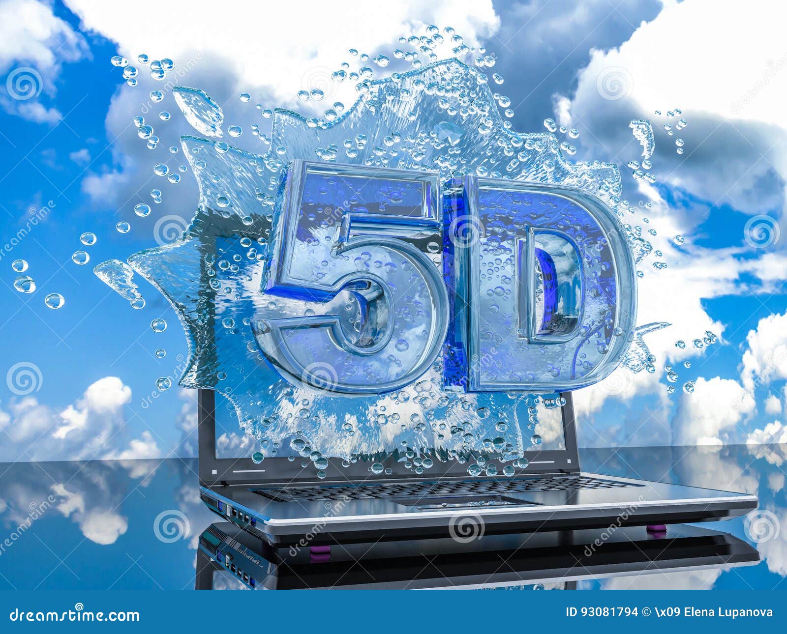 Splash Water from the Laptop Screen with Symbols 5d, 3d Render Stock ...